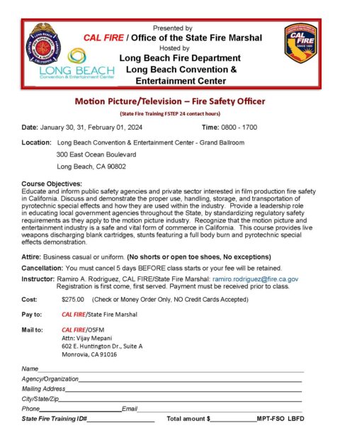 Motion Picture/Television - Fire Safety Officer Training, hosted by ...